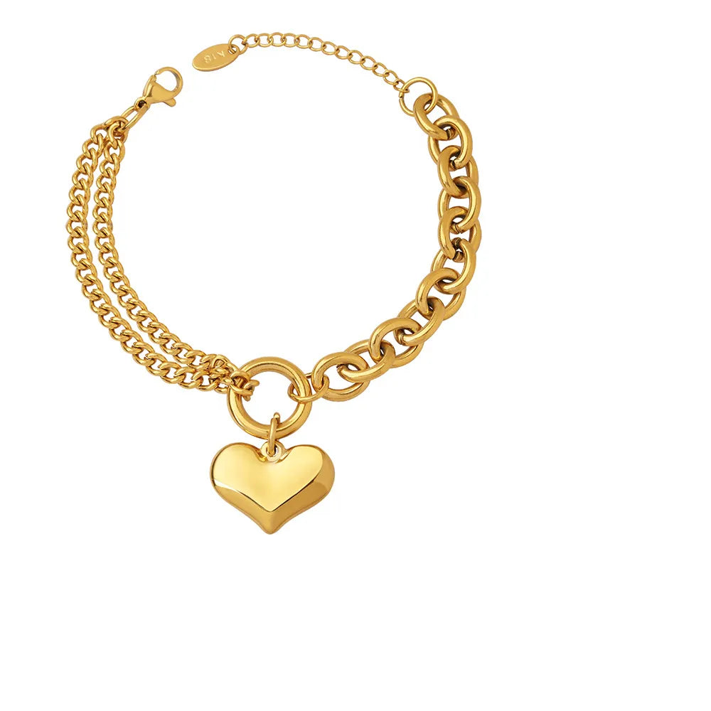 Heart Charm Cuban Link BraceletHeart Charm Cuban Link Bracelet – 18K ...